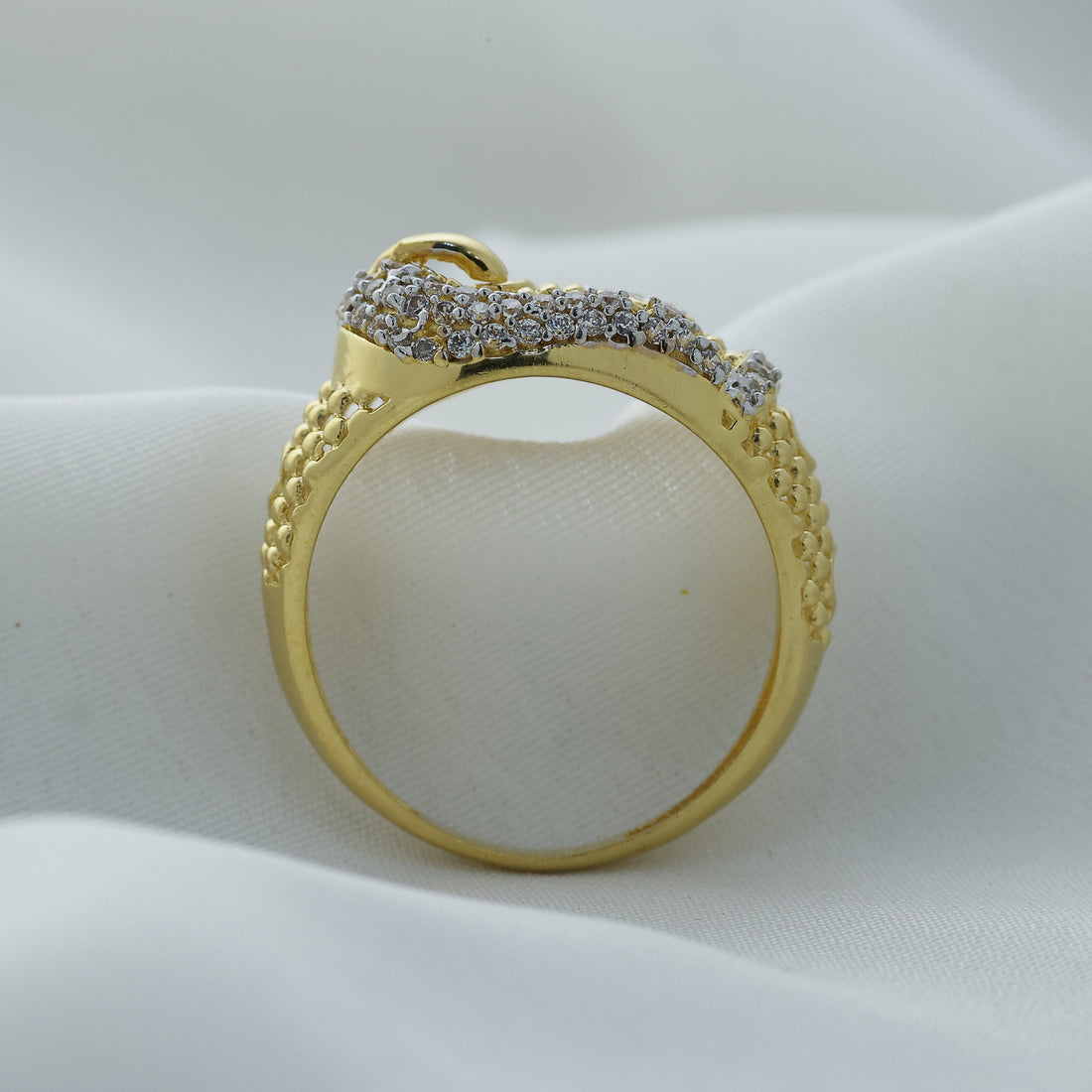 24Kt Gold Plated Dual Layer Ring for Women | Designer Diamond Band ...